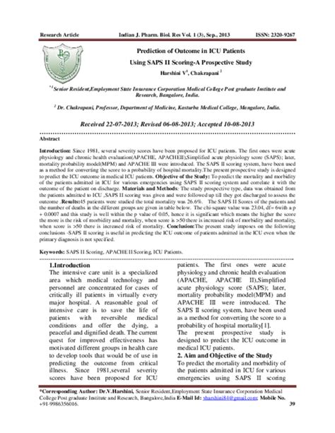 Pdf Prediction Of Outcome In Icu Patients Using Saps Ii Scoring A