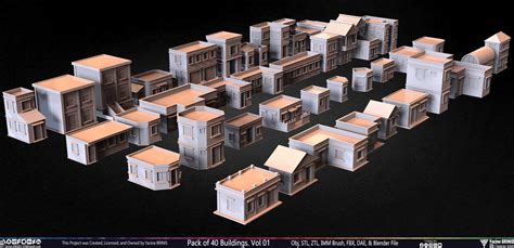 Artstation Pack Of 40 Buildings Volume 01 Game Assets