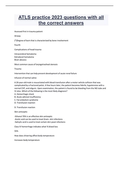 ATLS Practice Questions With All The Correct Answers ATLS Practice Stuvia US