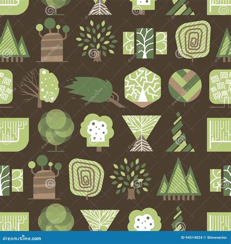 Vector Geometric Tree Wood Forest Eco Graphic Seamless Pattern