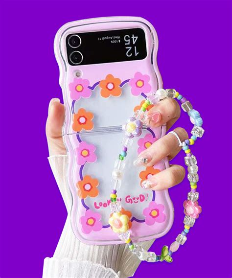갤럭시 Z플립6 Z플립5 Z플립4 Z플립3 슬림 투명 젤리 실리콘 비즈 스트랩 귀여운 꽃무늬 키치한 제트플립6 제트플립5 제트플립4 제트플립3 지플립5 지플립4 지플립3