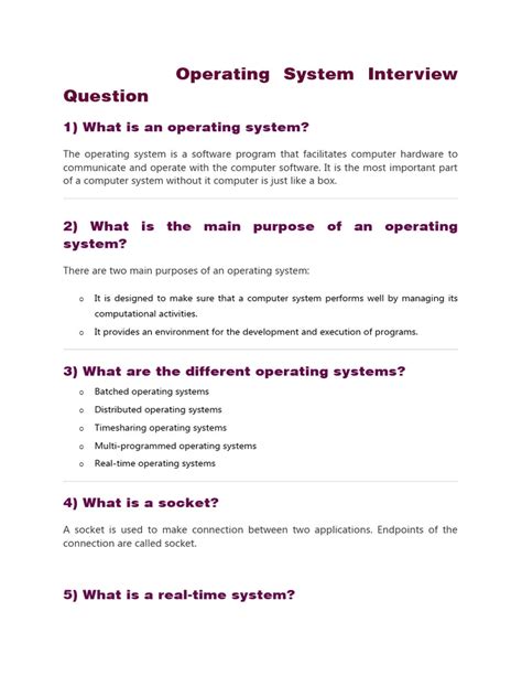 Operating System Interview Question Pdf Process Computing