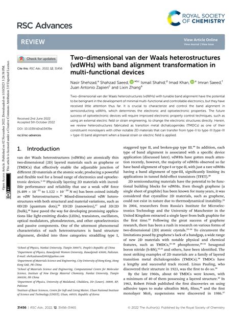Pdf Two Dimensional Van Der Waals Heterostructures Vdwhs With Band Alignment Transformation