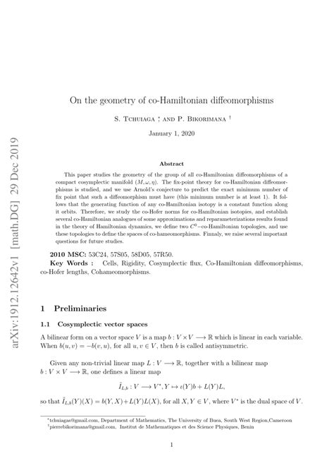 Pdf On The Geometry Of Co Hamiltonian Diffeomorphisms