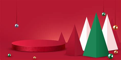 장면을 모의 화장품 및 제품 디스플레이를 위한 연단 무대 받침대 또는 플랫폼 크리스마스 나무 겨울 크리스마스 빨간색 배경 0명에 대한 스톡 벡터 아트 및 기타 이미지