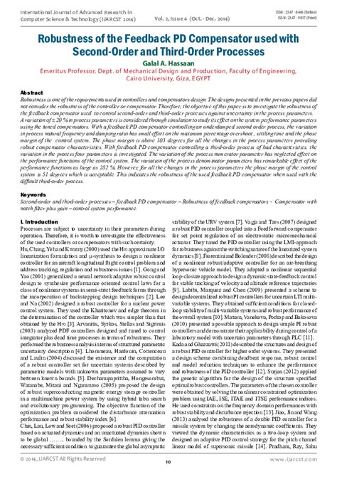 Pdf Robustness Of The Feedback Pd Compensator Used With Second Order