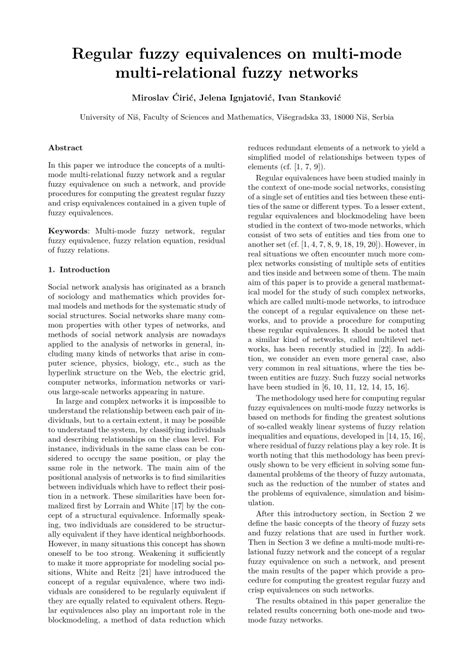 Pdf Regular Fuzzy Equivalences On Multi Mode Multi Relational Fuzzy Networks