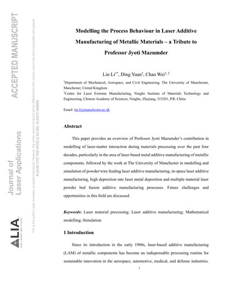 Pdf Modelling The Process Behaviour In Laser Additive Manufacturing Of Metallic Materials A