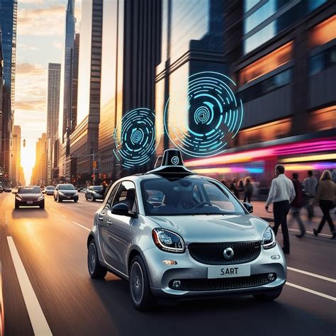 Smart Car Hud And Autonomous Selfdriving Mode Vehicle On Metro City Road With Graphic Sensor