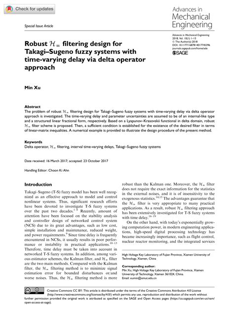 Pdf Robust ℋ ∞ Filtering Design For Takagisugeno Fuzzy Systems With