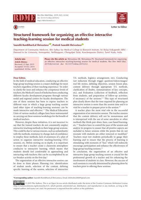 PDF Structured Framework For Organizing An Effective Interactive Teaching Learning Session For