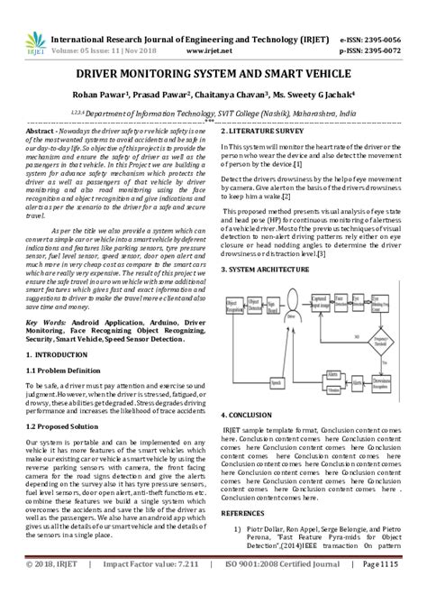 Pdf Irjet Driver Monitoring System And Smart Vehicle