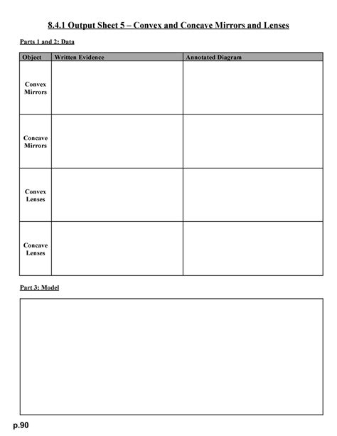 Task Card Convex And Concave Mirrors And Lenses Output Sheet Convex And