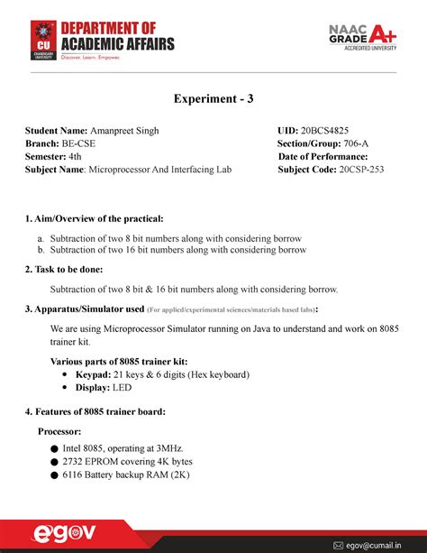 microprocessor and interfacing lab worksheet 3 20bcs4825 experiment