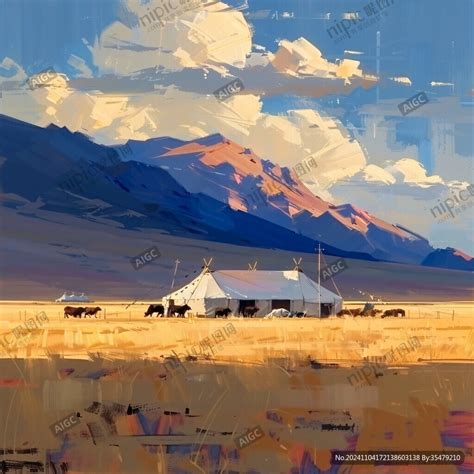 Ai创作图风景厚涂 西部风景画 戈壁滩插画 青藏高原插画 蒙古草原插画 阿拉善插画科技旅游 厚涂景色 新疆牧场插画 内蒙草原插画 阿拉善插画 高原插画 新疆草原插画 黄昏场景插画 西部地区插画