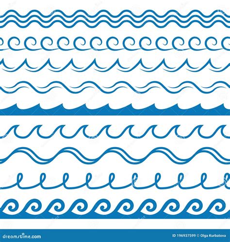 Wave Frames Seamless Marine Wavy Pattern Blue Line Ornament Sea Surf