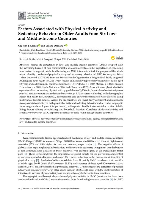 Pdf Factors Associated With Physical Activity And Sedentary Behavior In Older Adults From Six