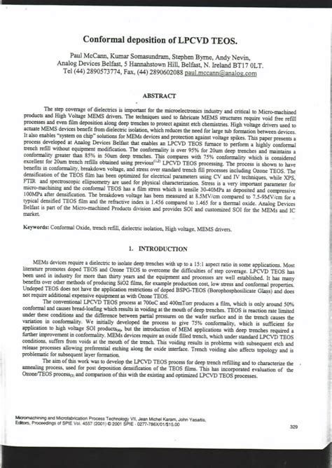 Pdf Conformal Deposition Of Lpcvd Teos