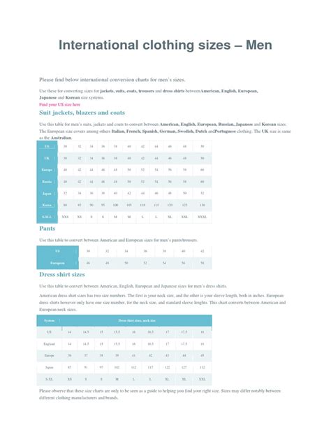 Mens Clothing Sizes I E Charts And Conversion Pdf Trousers