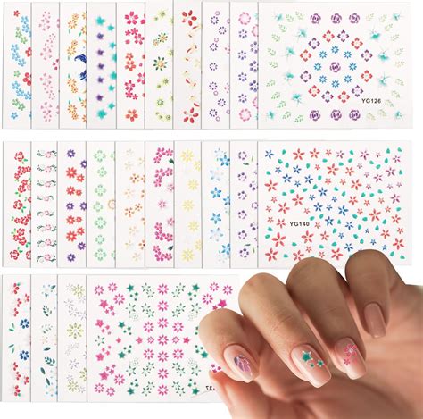 24 Sheets Nail Art Stickers Self Adhesive Floral Nail Decals Cute
