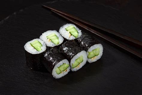 Sushi Maki Rolls Cucumber Fresh Hosomaki Pieces With Rice And Nori