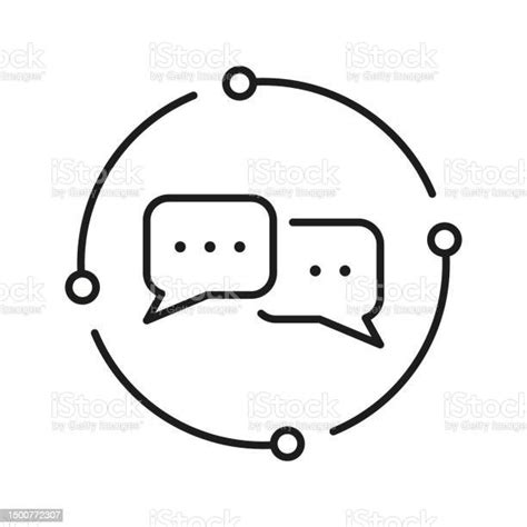 원형 선 아이콘에 말풍선이 있습니다 채팅 풍선 선형 픽토그램 커뮤니케이션 대화 대화 대화 개요 기호 두 개의 간단한 연설 버블 편집 가능한 획 격리된 벡터 그림 아이콘에