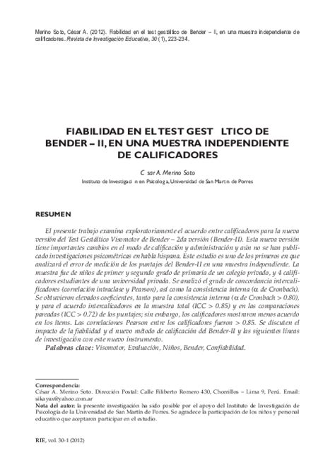 Pdf Inter Scorer Reliability Of The Bender Gestalt Test Ii In A