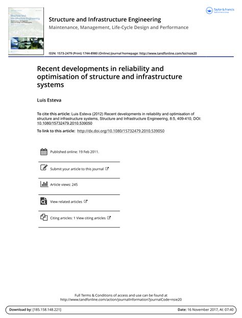 Pdf Recent Developments In Reliability And Optimisation Of Structure And Infrastructure Systems