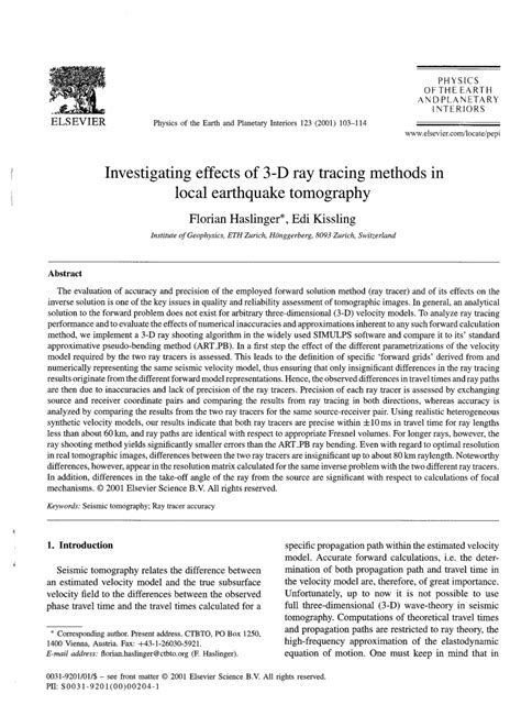 Pdf Investigating Effects Of 3 D Ray Tracing Methods In Local Earthquake Tomography