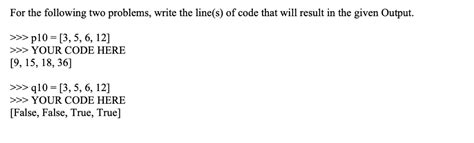 solved for the following two problems write the line s of