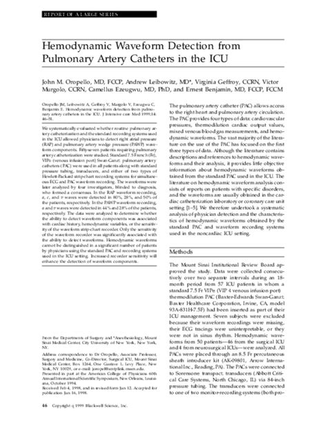 Pdf Hemodynamic Waveform Detection From Pulmonary Artery Catheters In The Icu