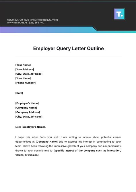 Free Employer Query Letter Outline Template To Edit Online