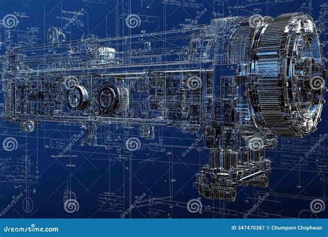 Engineering Schematic With Components Bolts Gears And Cylinders Precise Measurements And