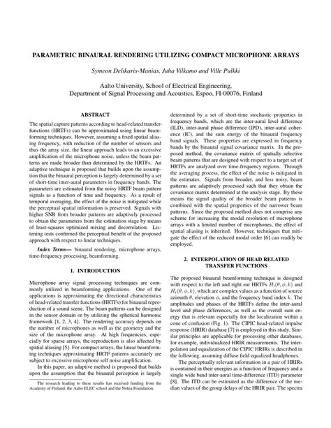 pdf parametric binaural rendering utilizing compact microphone arrays