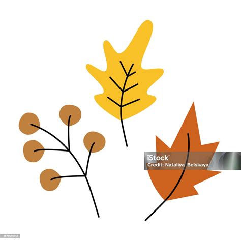 트렌디한 계절 색조의 단풍과 나뭇가지의 3가지 디자인 요소 세트 안녕 가을 격리 10월에 대한 스톡 벡터 아트 및 기타 이미지 10월 11월 3가지 개체 Istock