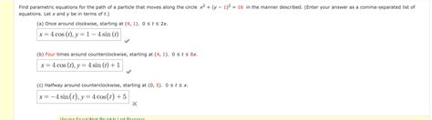 Find Parametric Equations For The Path Of A Particle