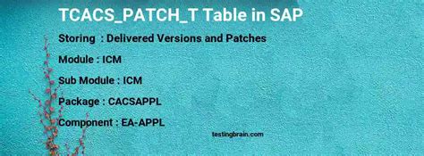 Tcacs Patch T Sap Table For Delivered Versions And Patches