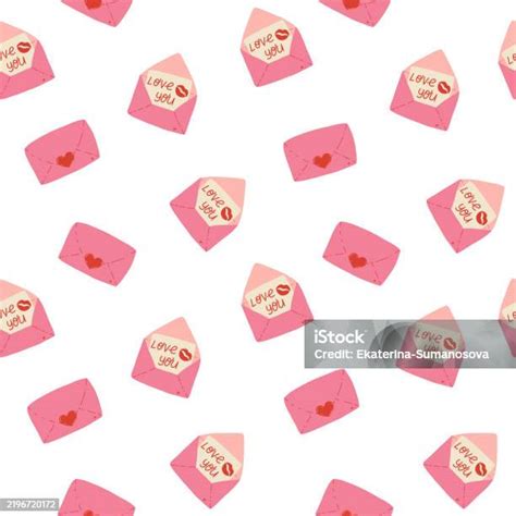 우아한 분홍색 편지와 봉투는 완벽한 벡터 패턴입니다 축제 테마를 위한 장식용 발렌타인 데이 일러스트레이션 2월에 대한 스톡 벡터