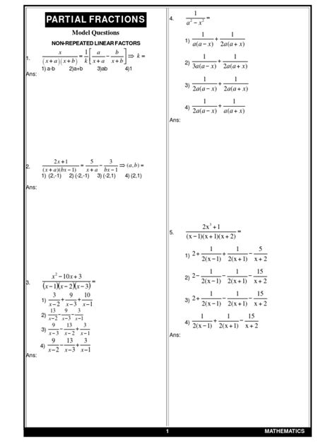 Partial Fractions Elementary Mathematics Arithmetic