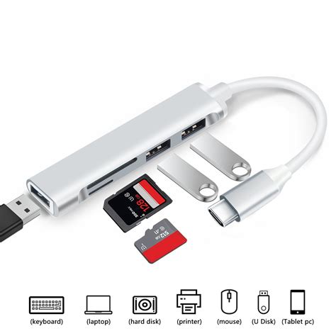 VRURC 5 In 1 USB Port Extender Plugable USB 3 0 Laptop Docking Station Type C Charge White