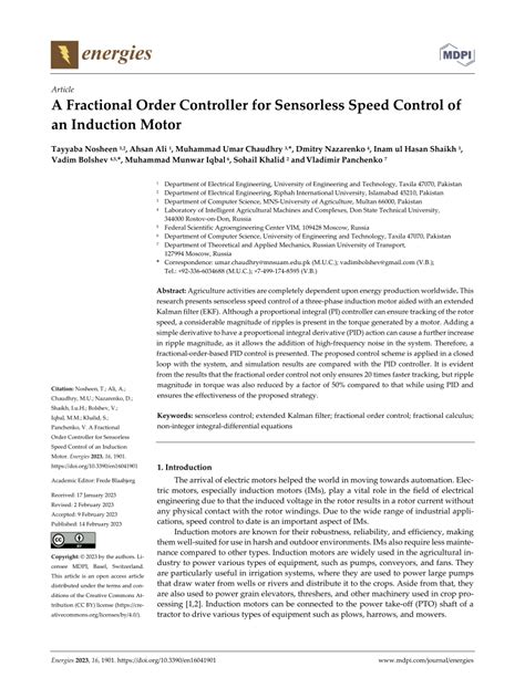 Pdf A Fractional Order Controller For Sensorless Speed Control Of An Induction Motor