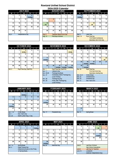 Rowland Usd 2024 2025 Calendar Pdf Secular Holidays Public Holiday