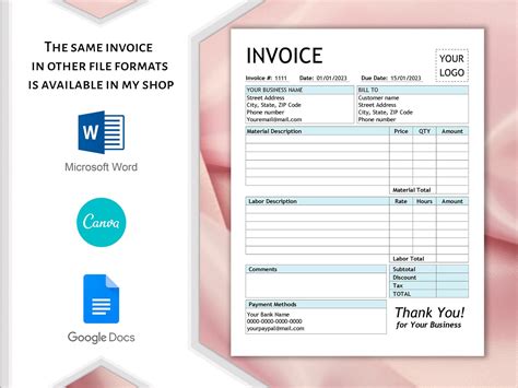 PDF Invoice Template For Adobe Acrobat Reader Fillable PDF Form With Logo Colored Editable Blank