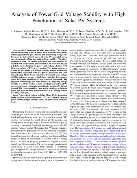 PDF Analysis Of Power Grid Voltage Stability With High Penetration Of Solar PV Systems