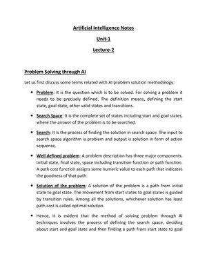 Lecture AI Contains Notes Of BCA Course On Artificial Intelligence Artificial Intelligence