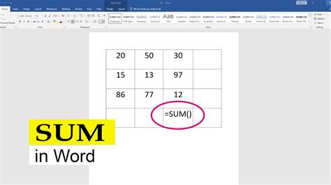 How To Use The Sum Function In Word Youtube
