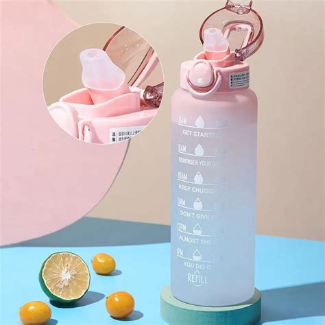 빨대가 달린 스포츠 셰이커 체육관 물병 어린이 소녀 피트니스 주전자 물병 동기 컵 1 리터 Aliexpress