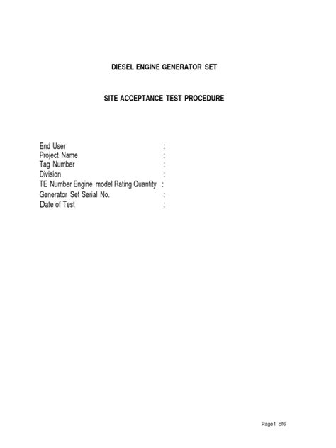 Diesel Engine Generator Set Site Acceptance Test Procedure 48 Jam Pdf