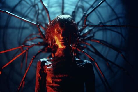 Premium Photo An Image Of A Woman In A Dark Room With A Spider Web On Her Head