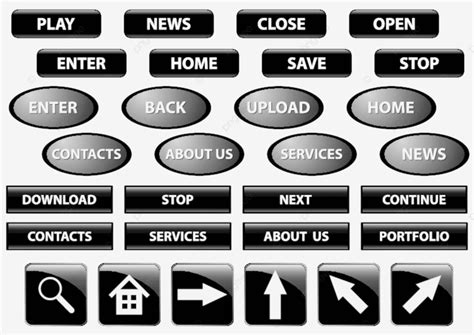 Set Of Various Vector Black Buttons Gray Menu Pushbutton Vector Gray Menu Pushbutton Png And